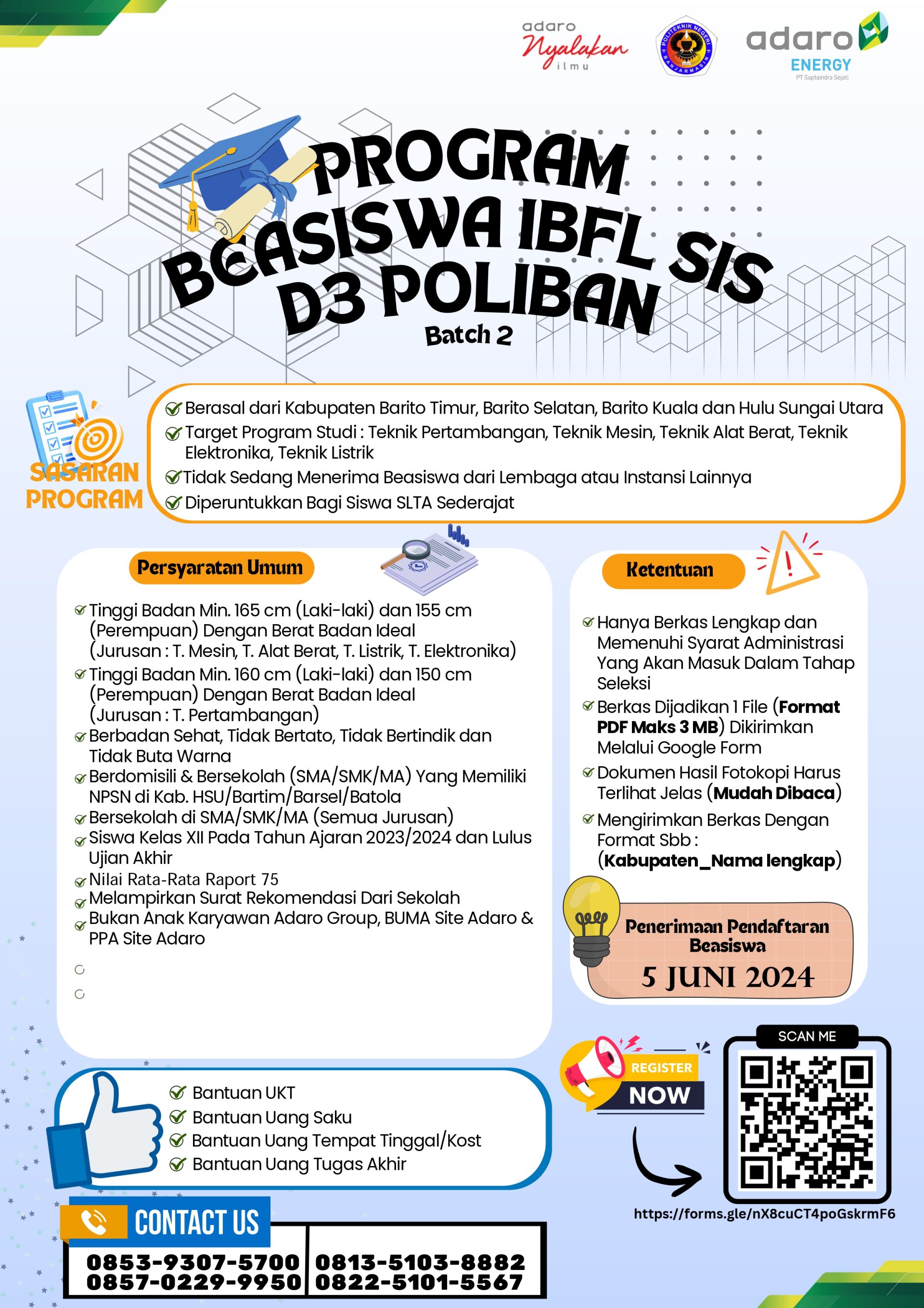 Registrasi Sekarang! Penerimaan Program Beasiswa IBFL SIS D3 Poliban Batch 2 Dibuka 5 Juni 2024 ...